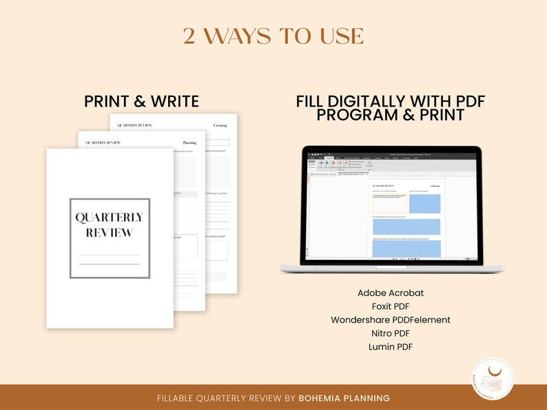 Quarterly Review and Goal Planner | 3-month Fillable PDF Template (A4 ...