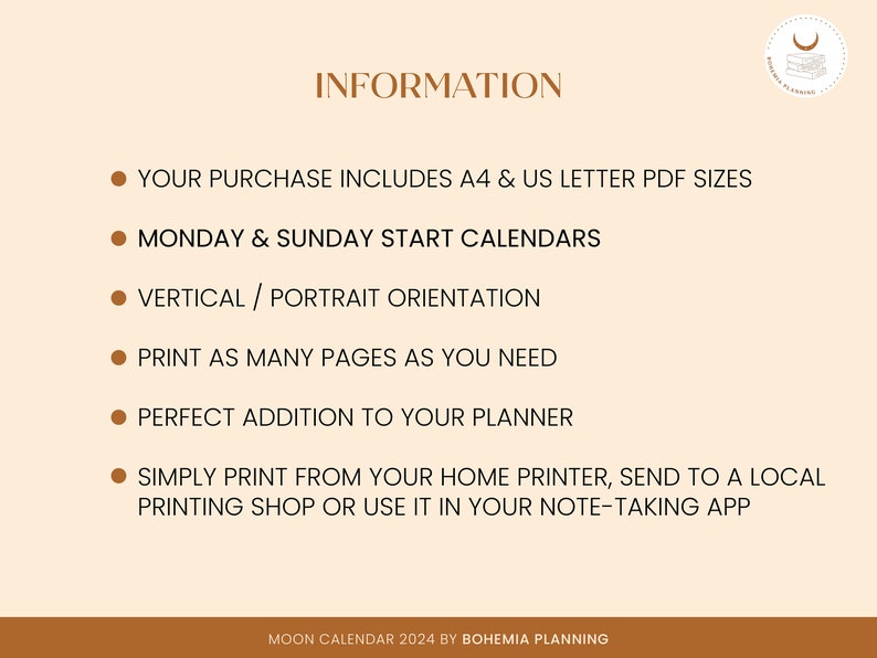 2024 Moon Phase Calendar Printable Lunar Monthly Portrait Calendar ...