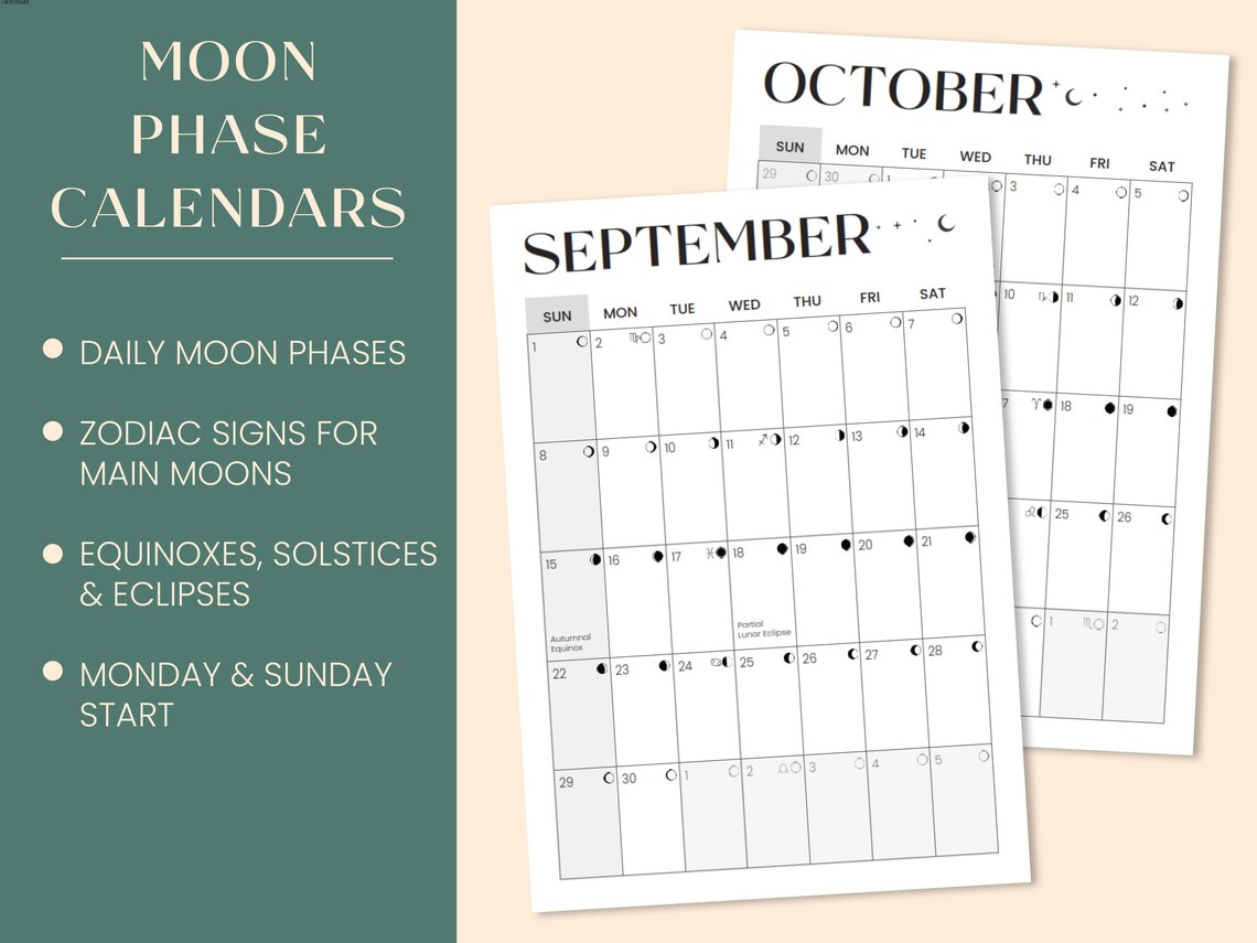 A5 2024 Moon Phase Calendars Printable Lunar Monthly - Etsy