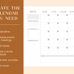 Undated Monthly Calendar Printable | Minimalist Digital Planner PDF ...