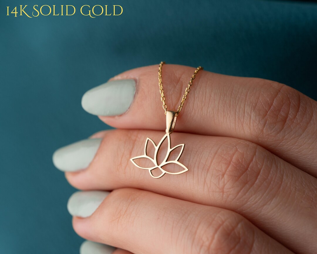 14K Solid Gold Lotus Flower Necklace Real Gold Lotus Shapes - Etsy