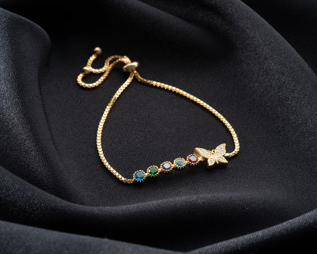 Personalized Butterfly Birthstone Family Bracelet, Adjustable ...