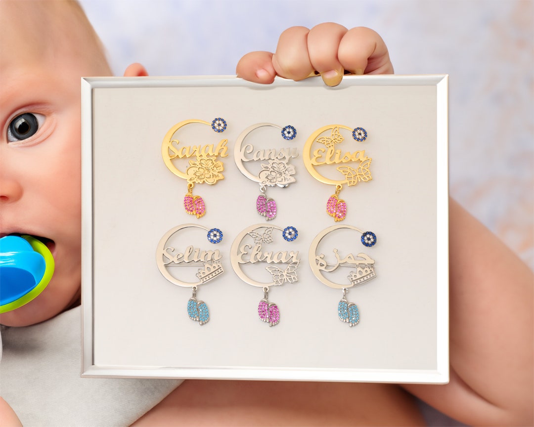Custom Name Baby Protection Pin, Guardian Evil Eye Baby Brooch Pin ...