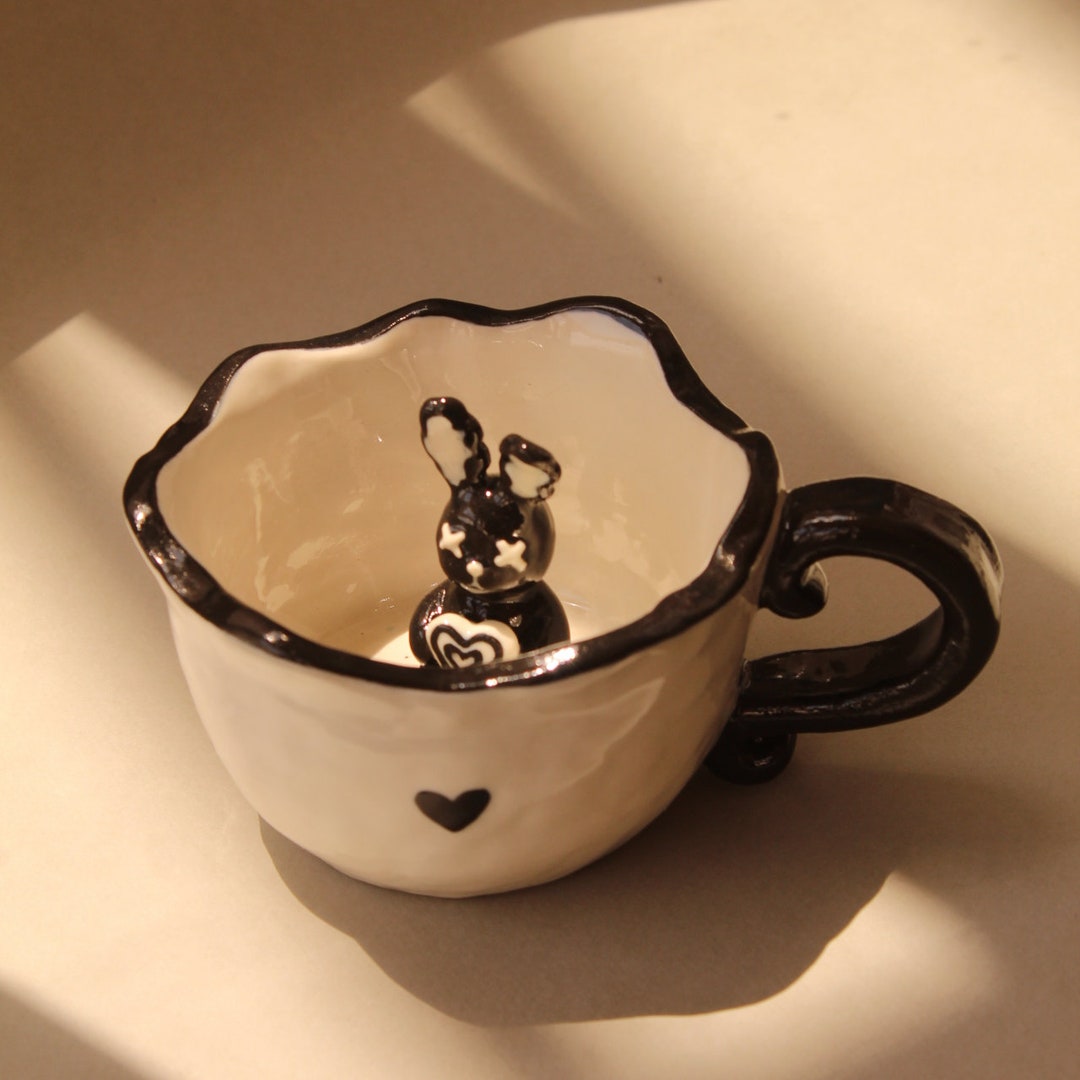 Pre-order Black and White Rabit Handmade Mug, Unique Gift, Handmade ...