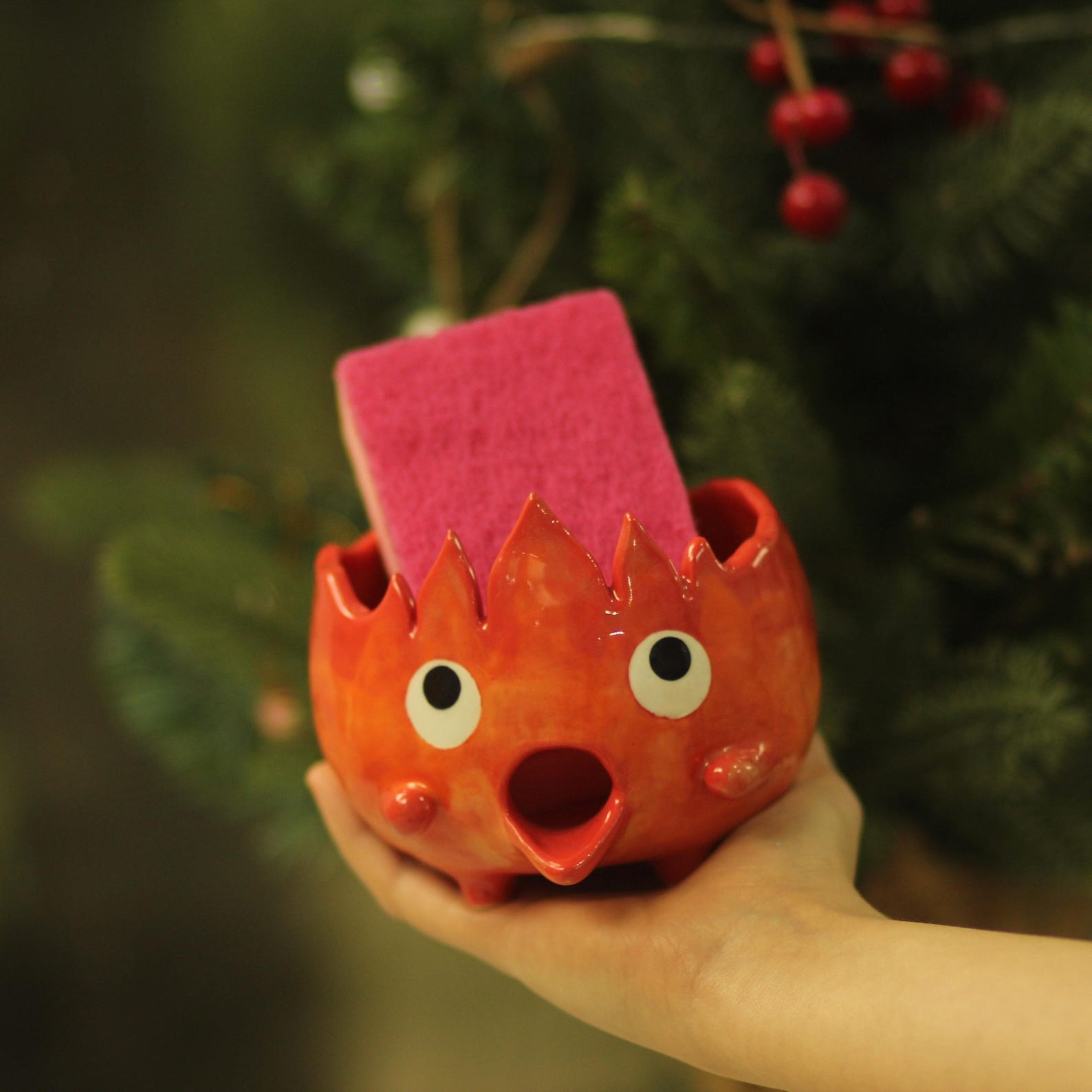 Pre-order Handmade Ceramic Sponge Holder, Fire Demon Kitchen Decor ...