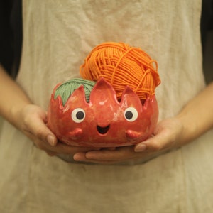 Pre-order Cute Handmade Fire Demon Ceramic Yarn Bowl,pottery Knitting ...