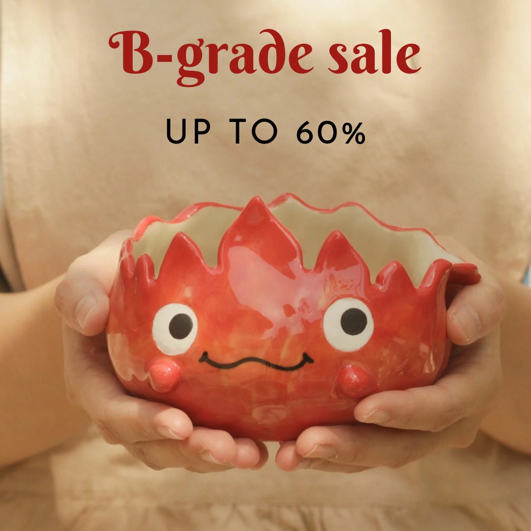 B-grade Cute Fire Demon Handmade Ceramic Matcha Bowl, Anime Character ...