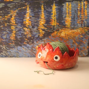 Pre-order Cute Handmade Fire Demon Ceramic Yarn Bowl,pottery Knitting ...