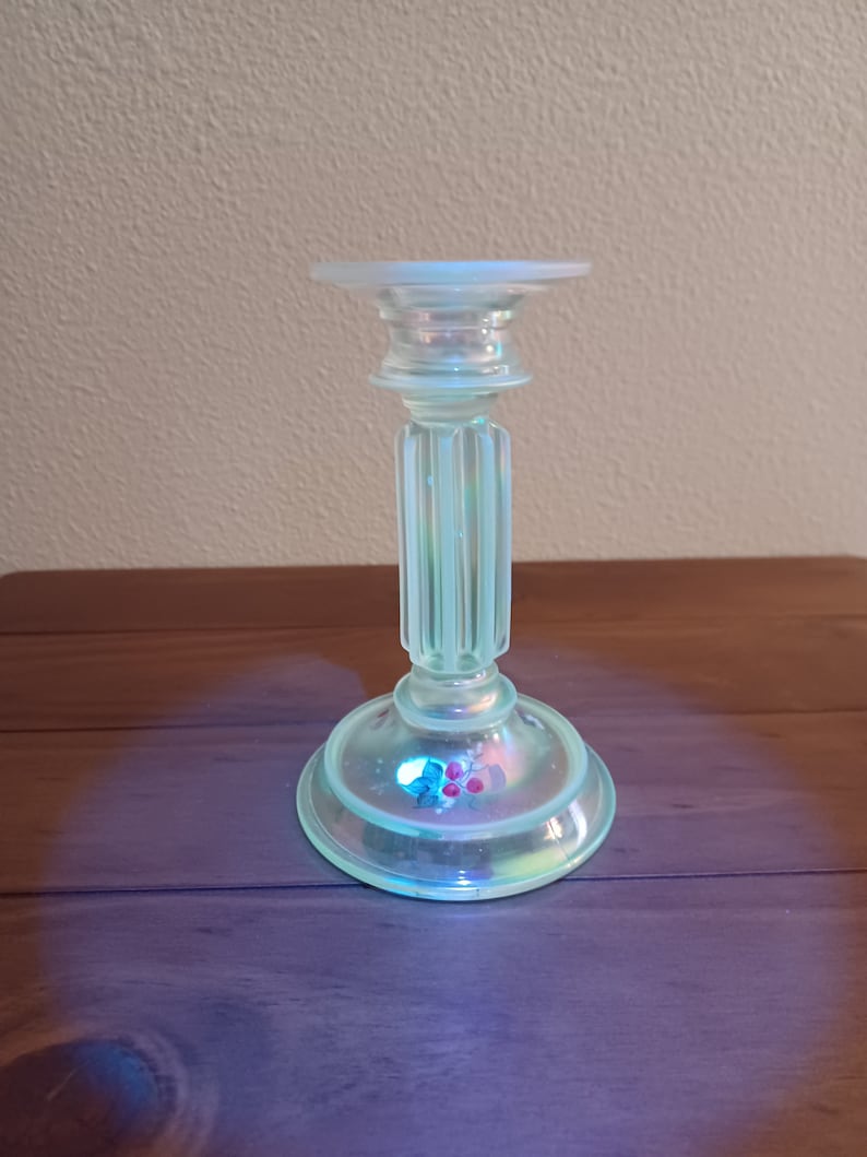 Fenton Cyrstal Iridescent Hand Painted Christmas Candlestick Holder - Etsy