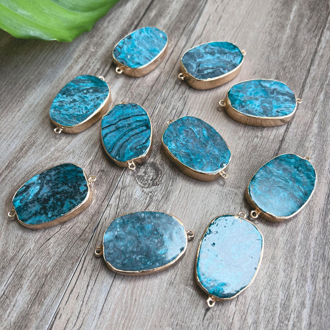 Blue Green Ocean Stone Connector, Gemstone Slab Connector With Gold ...
