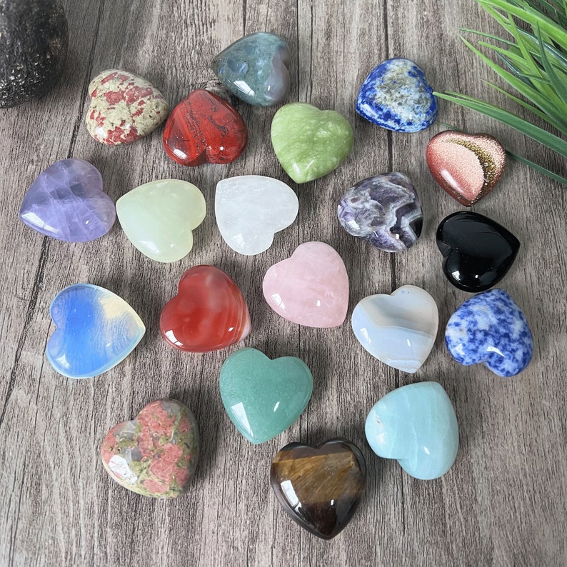 30mm Mixed Quartz Crystal Heart Set, Puffy Heart, Pocket Stone, Love ...