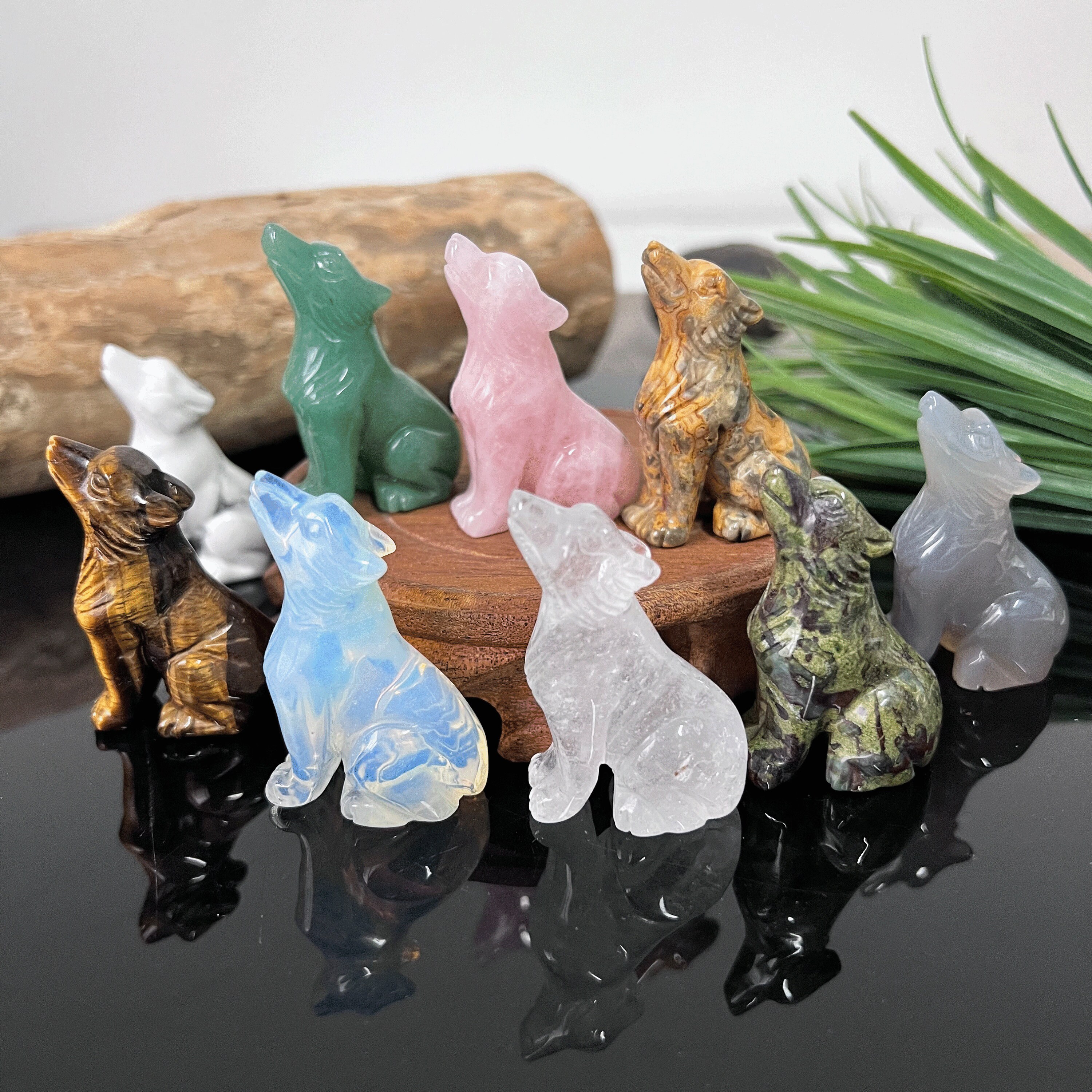 2 Crystal Wolf Carving, Quartz Crystal Animal Carving, Hand Carved ...