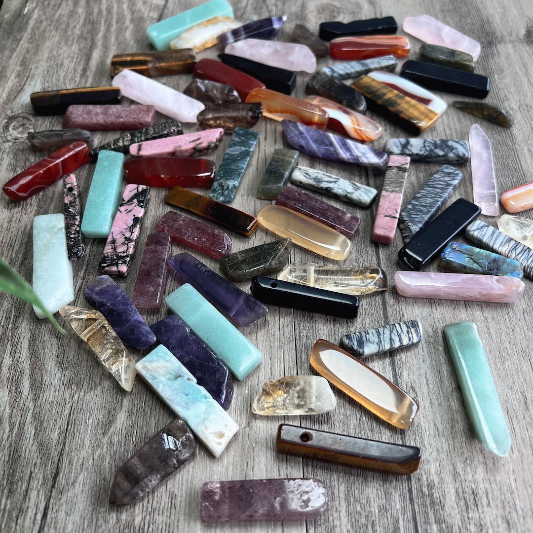 Bulk Mixed Gemstone Slab Slice Pendant, Irregular Bar Stick Shaped ...