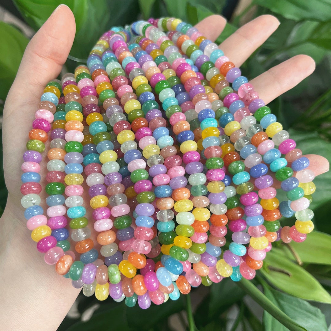 8mm Pastel Rainbow Rondelle Beads, Soft Colored Jade Rondelle Beads ...