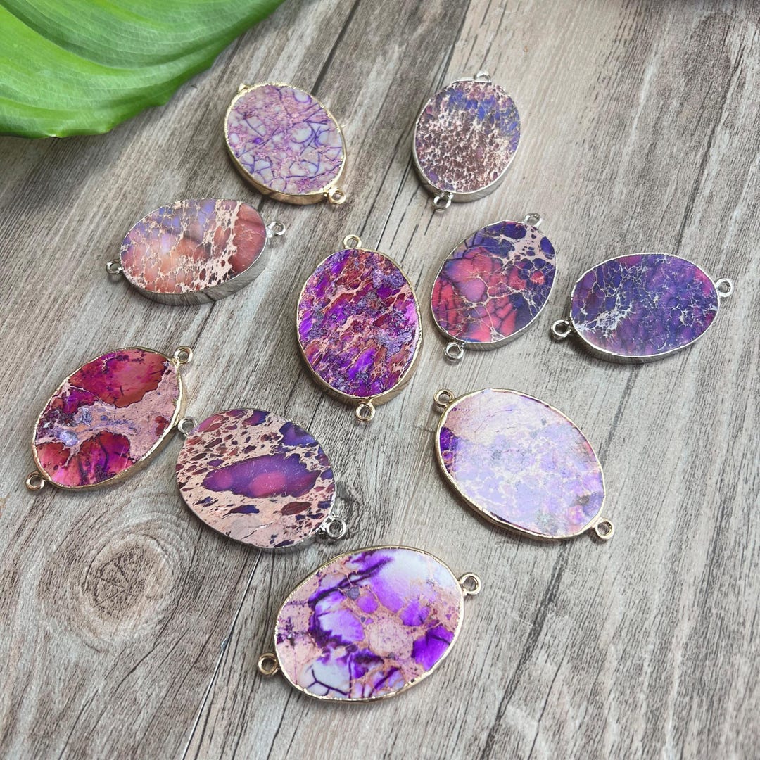 Purple Sea Sediment Imperial Jasper Oval Connector, Stone Slab With ...
