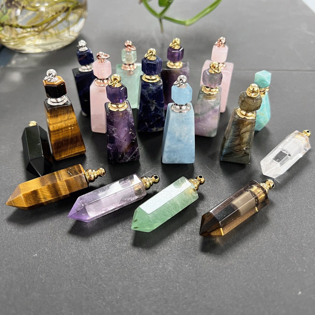 Quartz Crystal Perfume Bottle Pendant, Gemstone Perfume Bottle Necklace ...