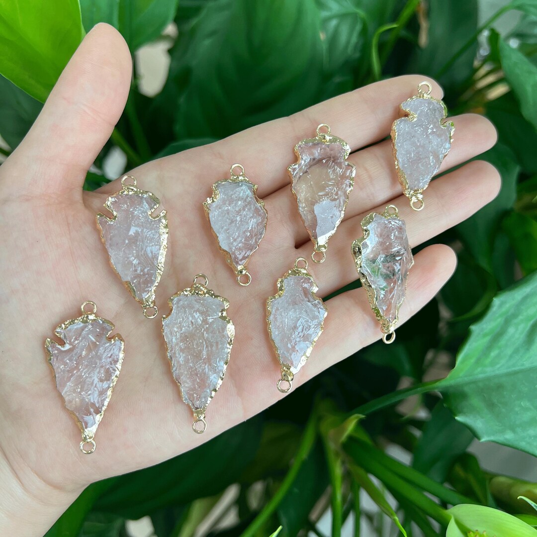 Clear Crystal Arrowhead Connector, Rock Crystal Quartz Gold Plated ...