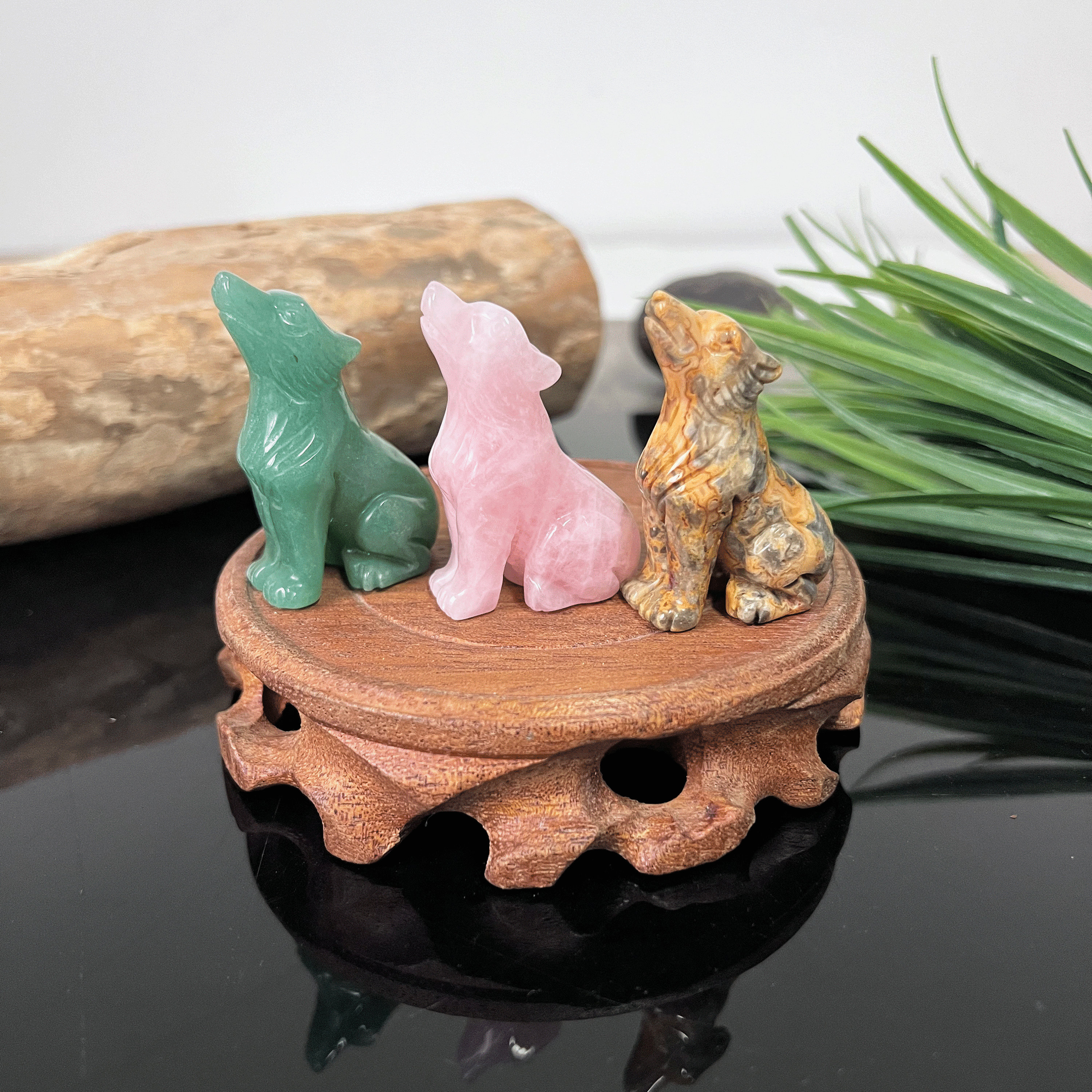 2 Crystal Wolf Carving, Quartz Crystal Animal Carving, Hand Carved ...