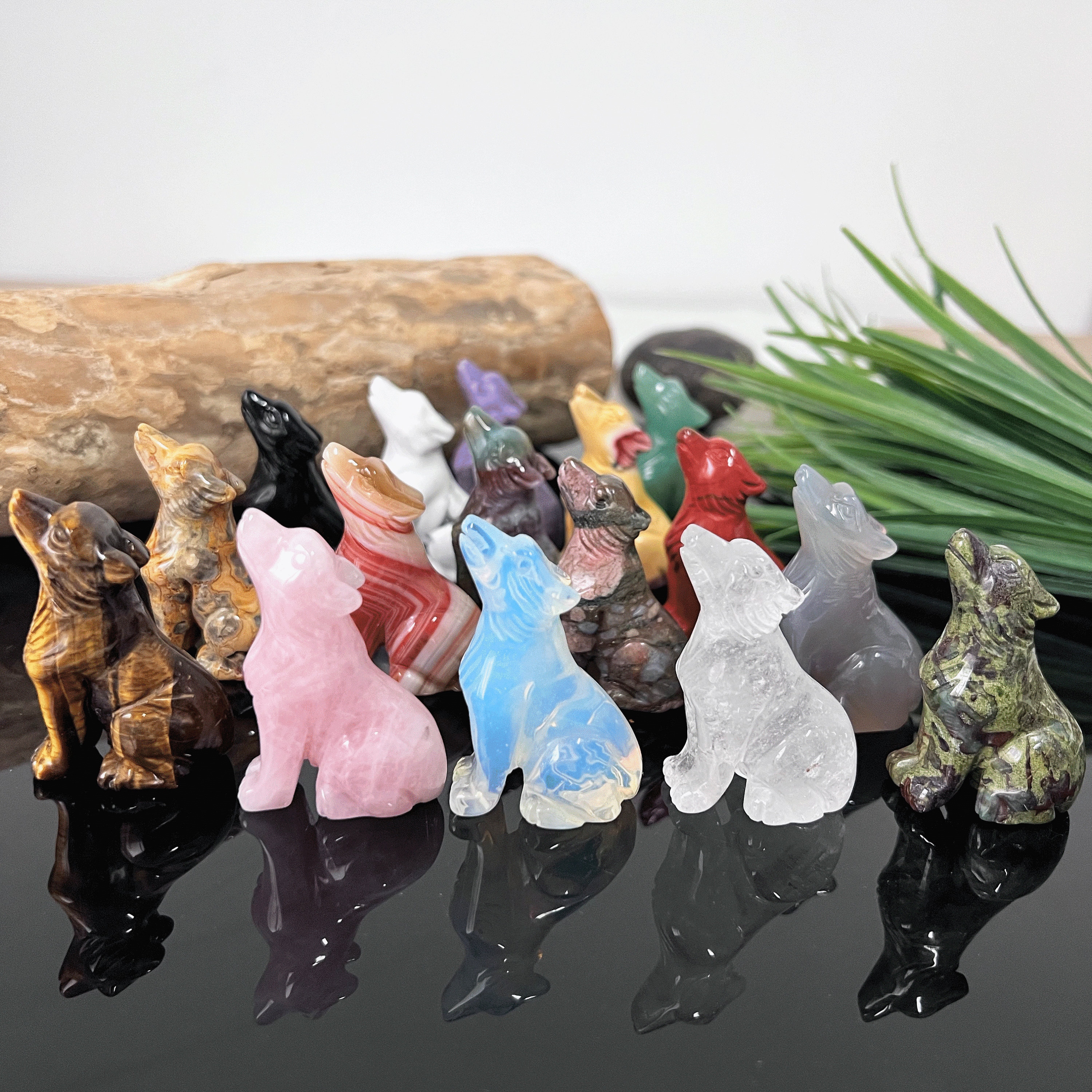 2 Crystal Wolf Carving, Quartz Crystal Animal Carving, Hand Carved ...