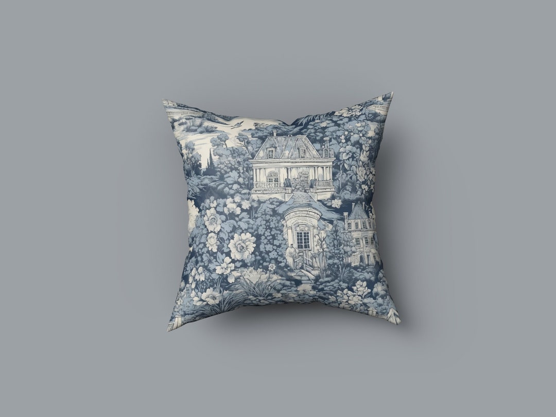 Toile De Jouy Navy Powder Blue French Chateau Cottagecore Vintage Faux ...