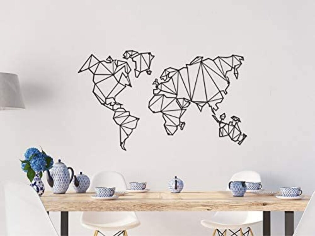 Black Mdf Wall Planisphere Painted Black, Laser Cut, Wood Globe Home ...