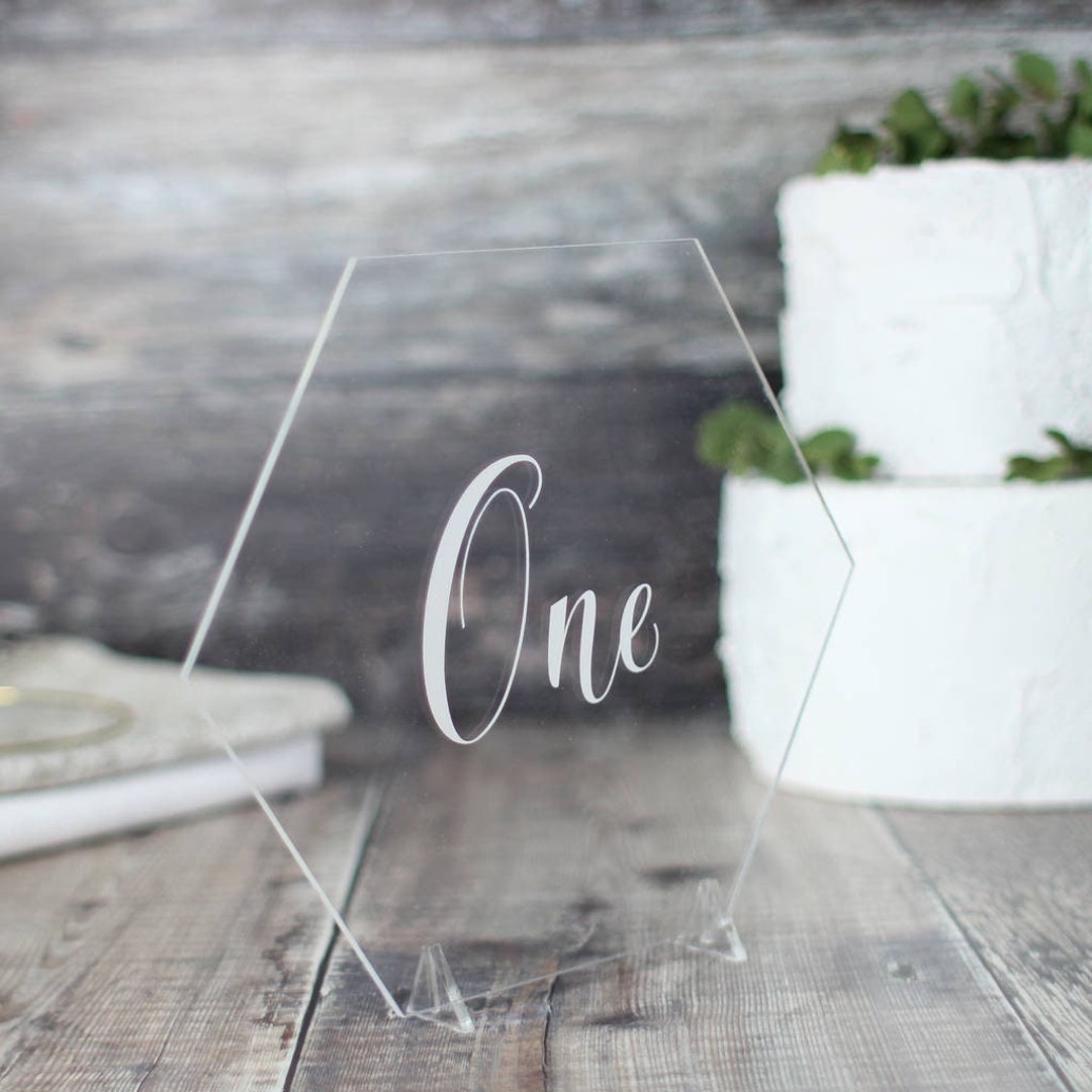 Wedding Table Number in Hexagonal Shape in Transparent Laser Engraved ...