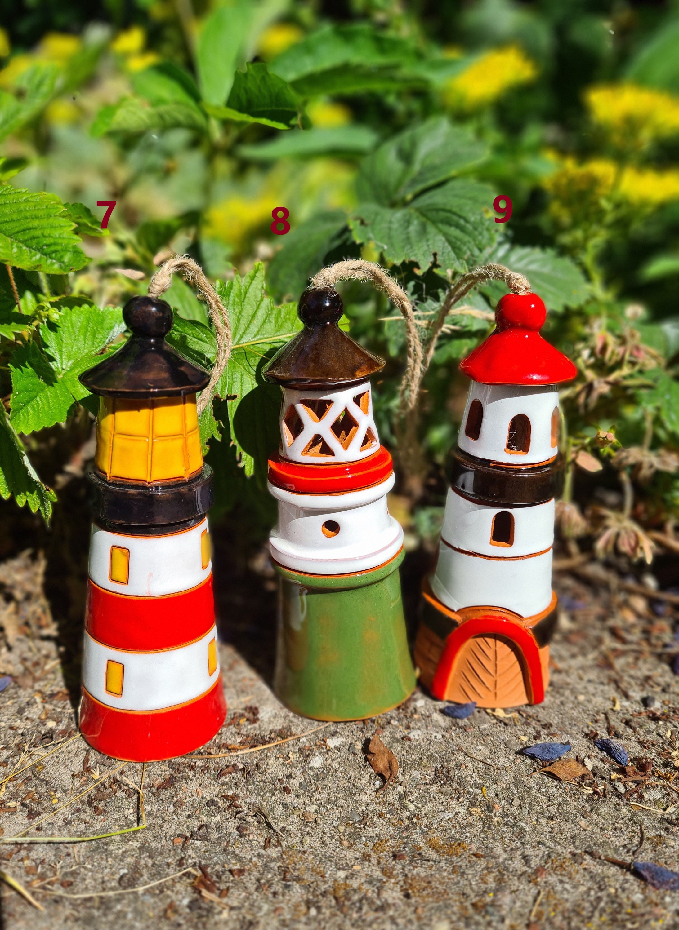 Ceramic Handmade Lighthouse Bell Coastal Style Home Decoration, Little ...