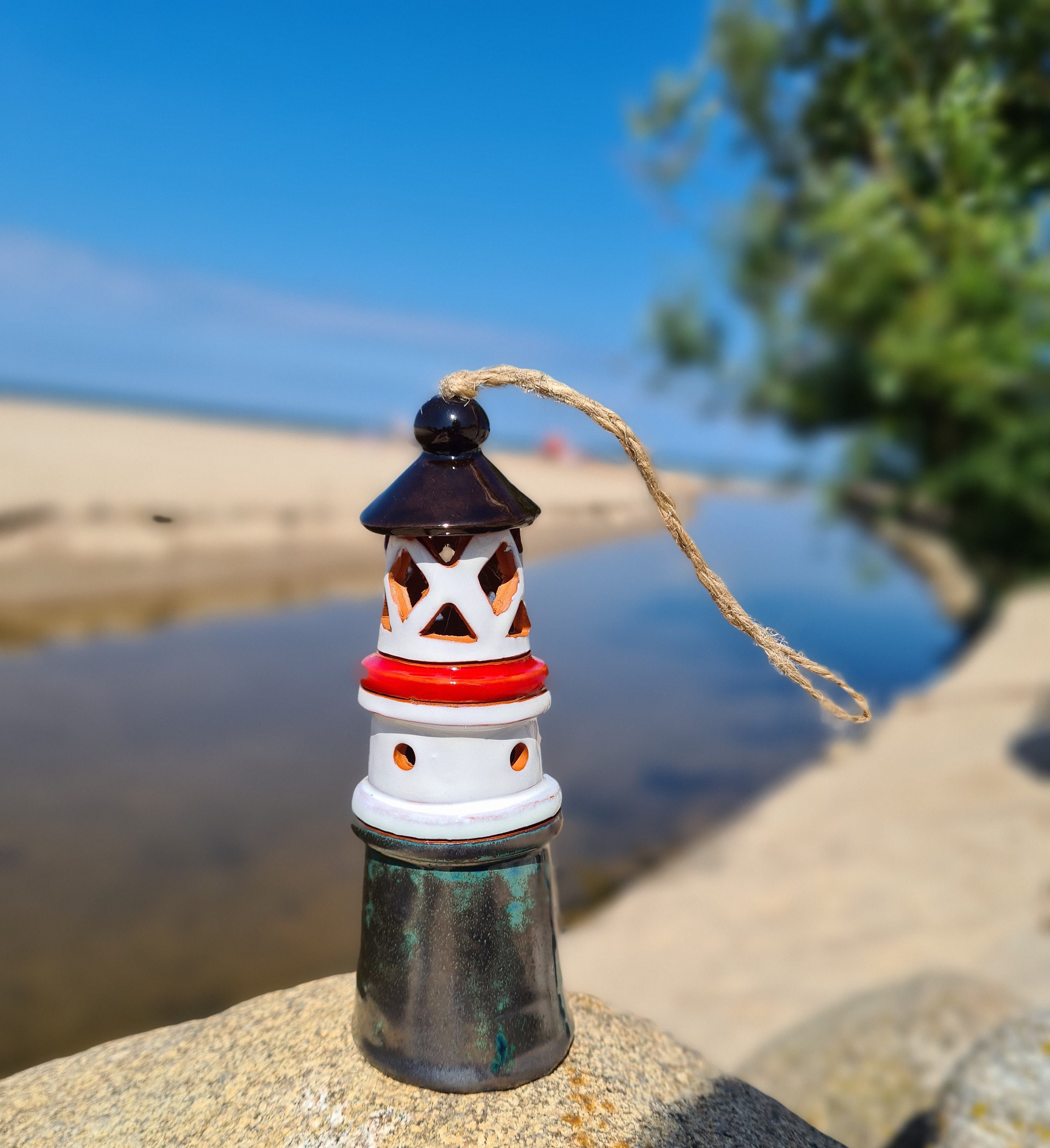 Ceramic Handmade Lighthouse Bell Coastal Style Home Decoration, Little ...