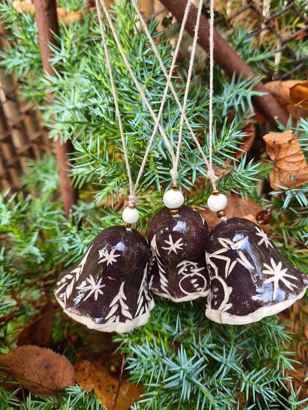 Set of 3 Ceramic Bells, Small Christmas Bells, Christmas Bell ...