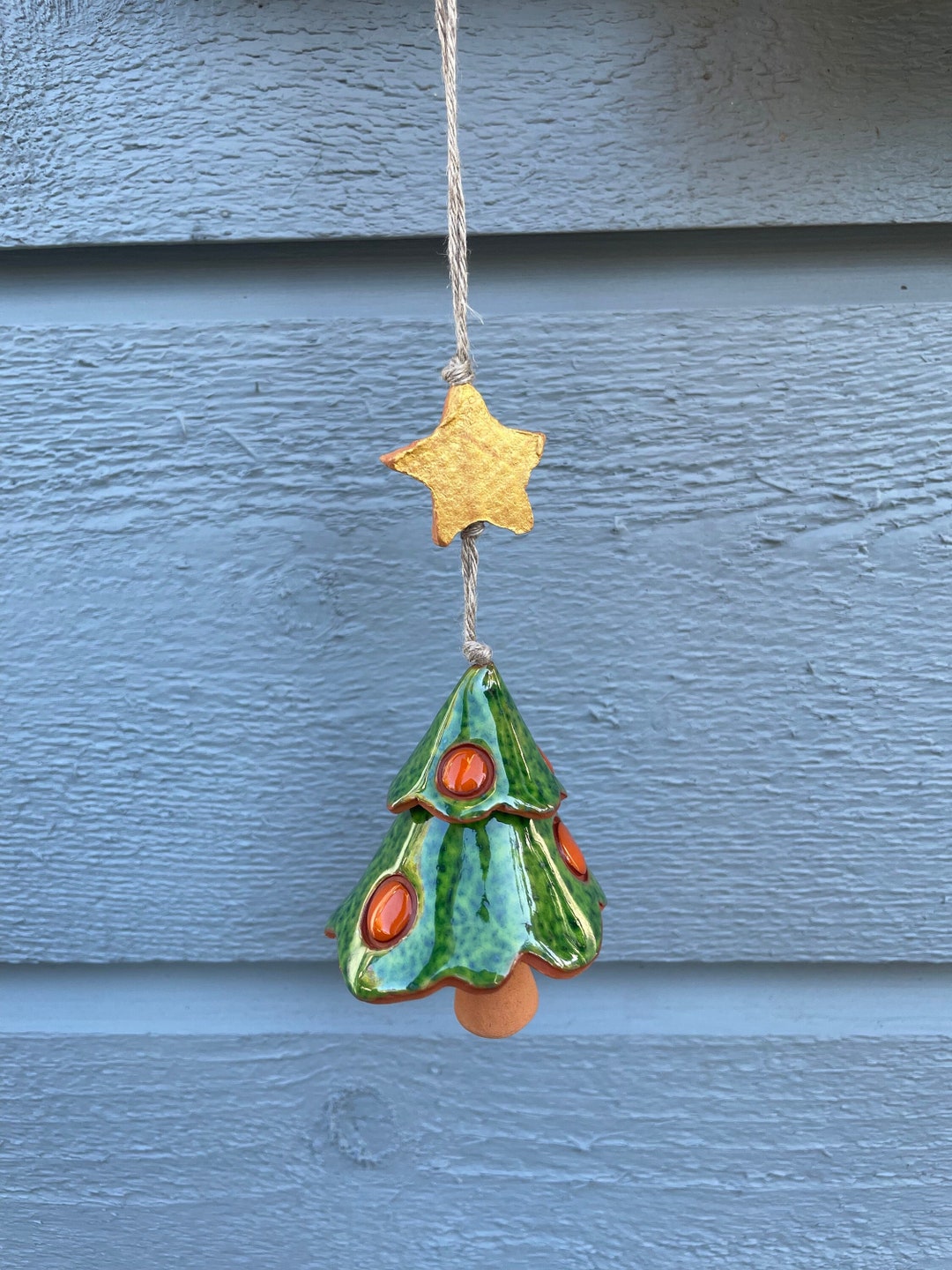 Ceramic Handmade Bell Christmas Tree With Bubbles and Golden Star ...