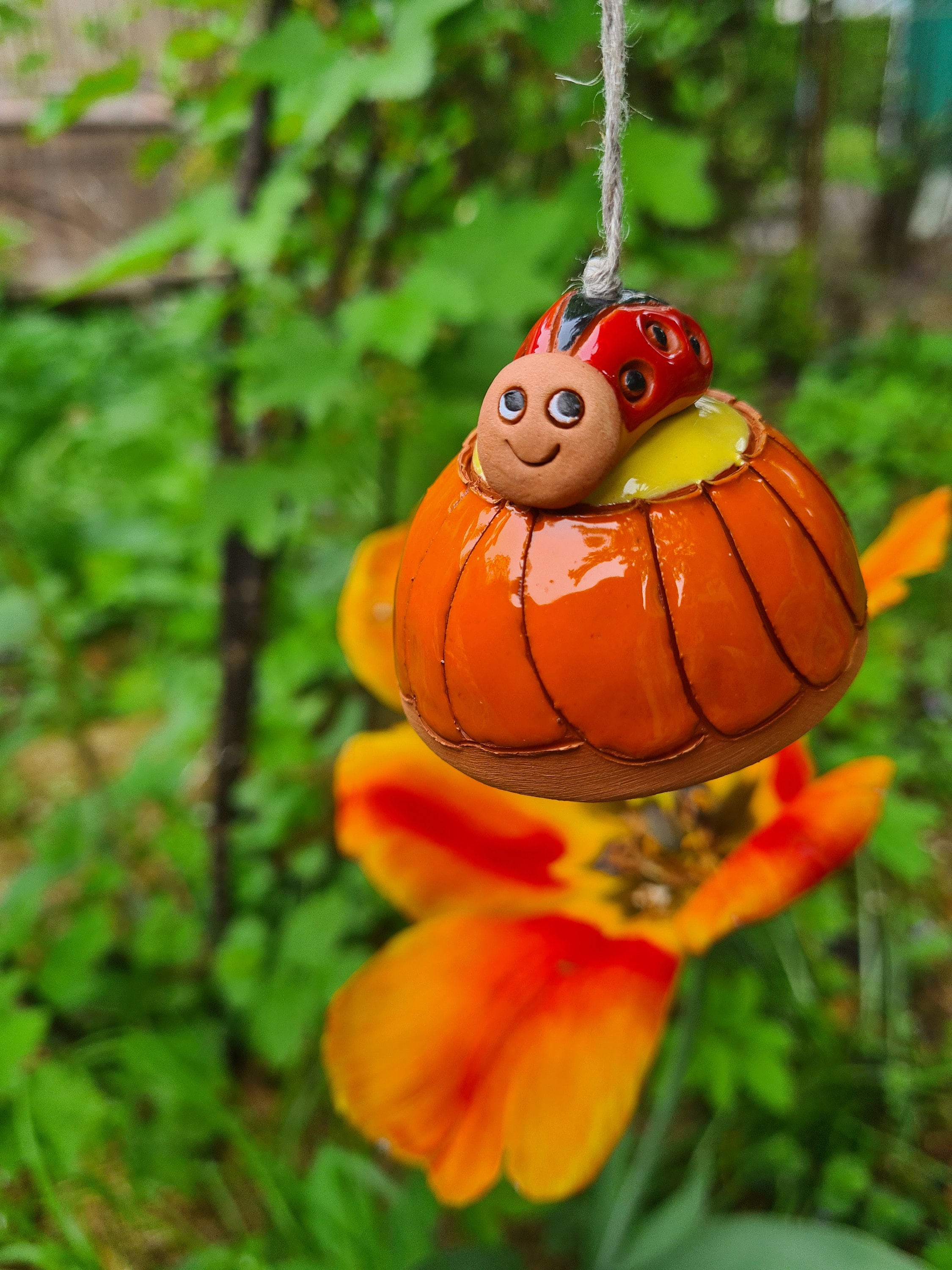 Ceramic Handmade Figurine Ladybug on the Bell Flower Little - Etsy