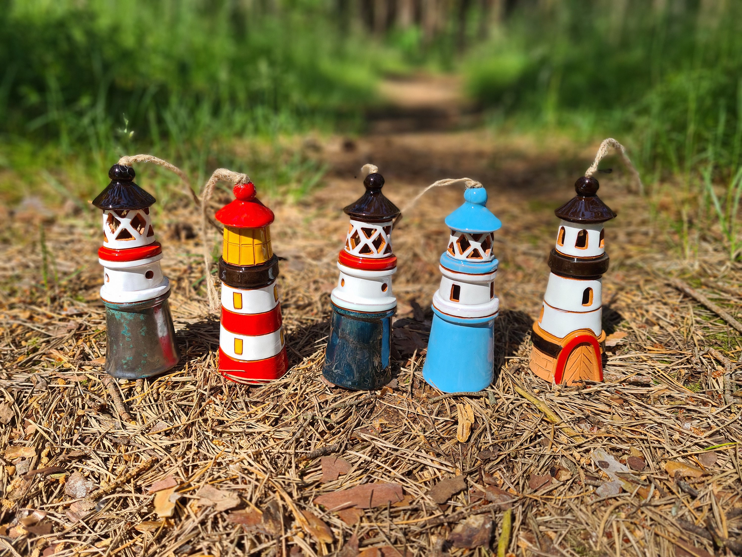 Ceramic Handmade Lighthouse Bell Coastal Style Home Decoration, Little ...