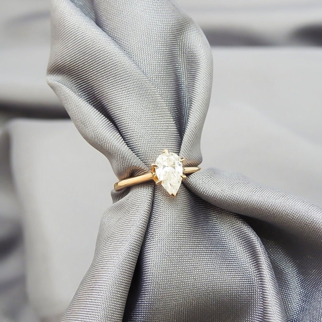 18K Drop Cut Diamond Ring Fantasy Cut Roze Gold Flamboyant Jewelery - Etsy