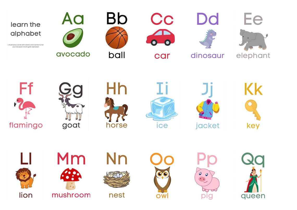 Children Learning Alphabet Cards With Pictures in English - Etsy