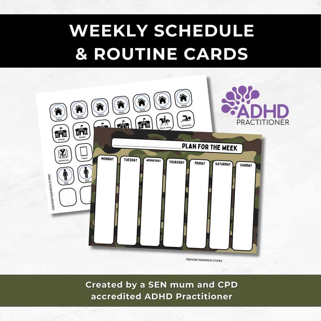 Weekly Schedule Camo With Routine Cards INSTANT DOWNLOAD Autism and ...