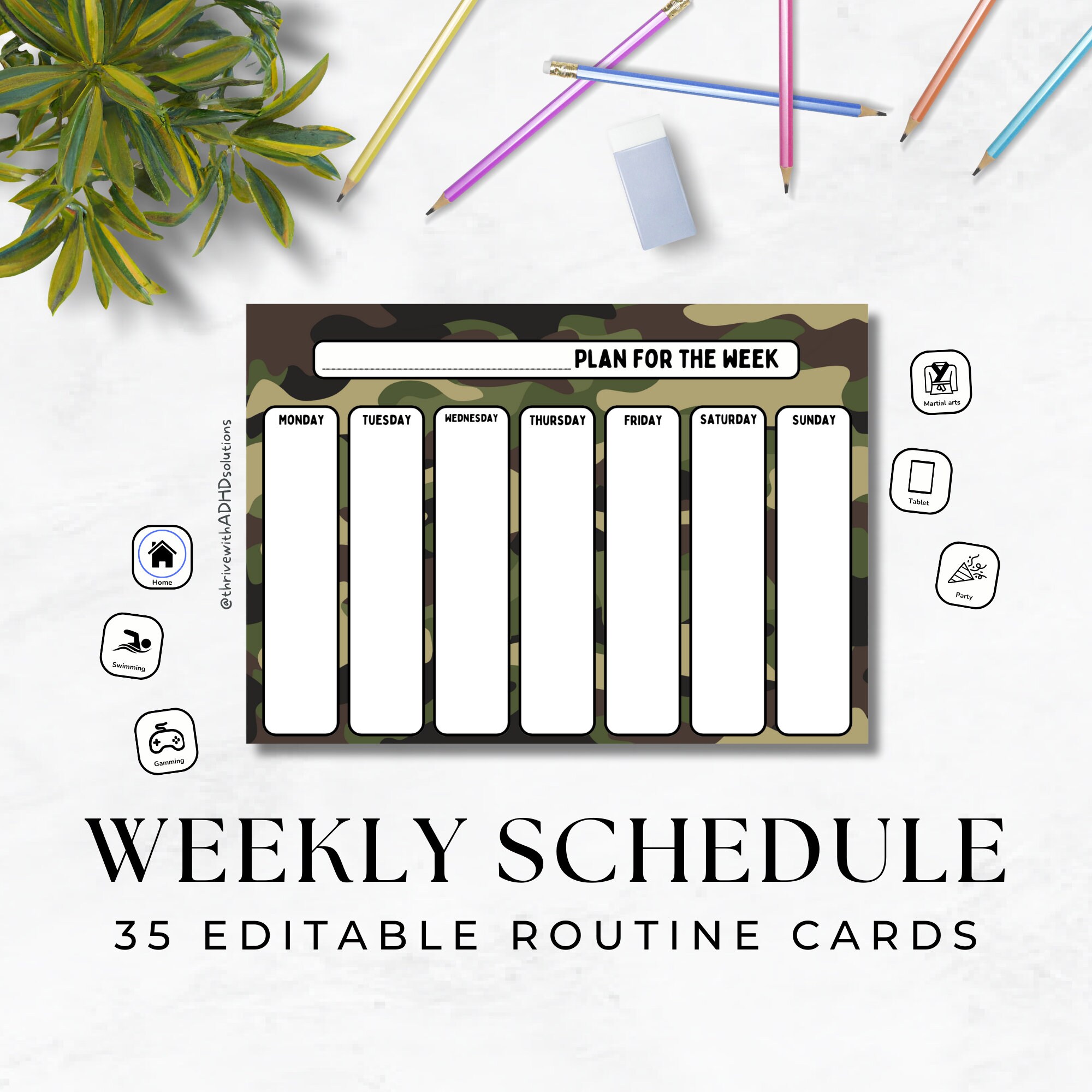Weekly Schedule Camo With Routine Cards INSTANT DOWNLOAD Autism and ...