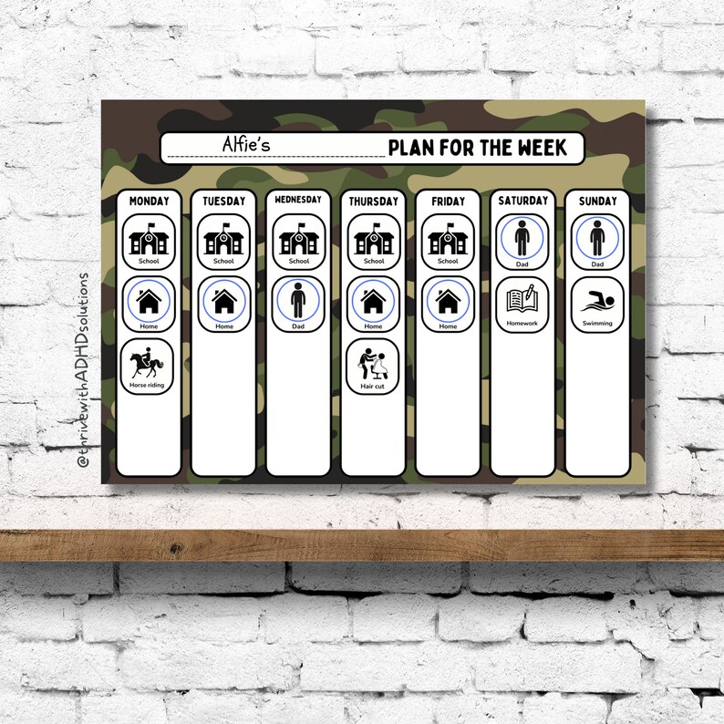 Weekly Schedule Camo With Routine Cards INSTANT DOWNLOAD Autism and ...