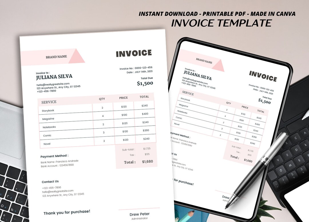 Beige and White Minimalist Book Store Business Invoice Custom Order ...