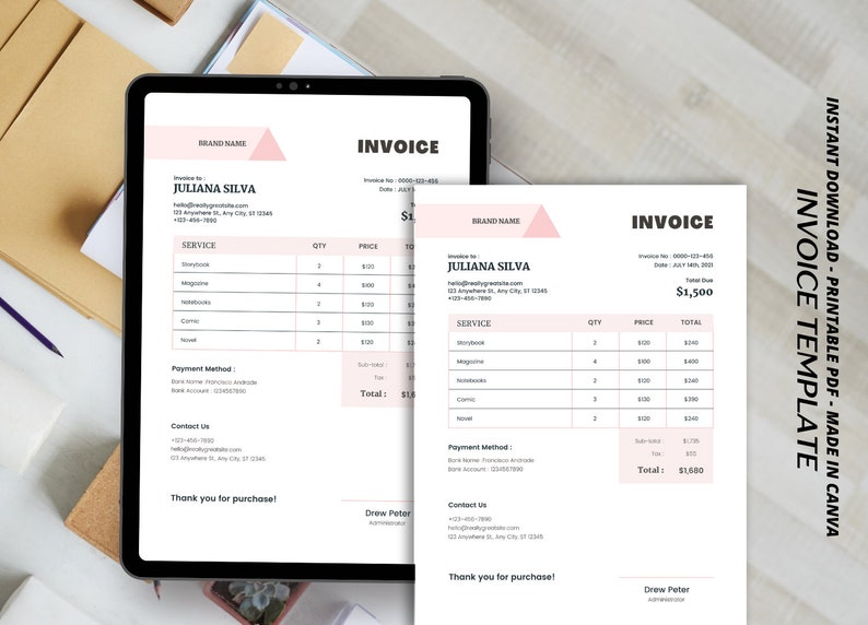 Beige and White Minimalist Book Store Business Invoice Custom Order ...