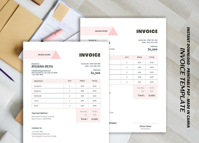 Beige and White Minimalist Book Store Business Invoice Custom Order ...