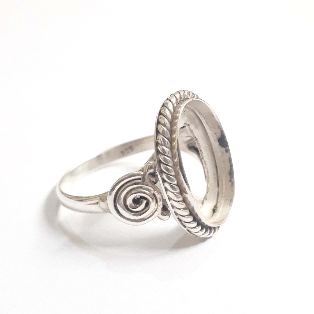 925 Sterling Silver Roped Collet Oval Ring Setting: DIY Jewelry (6x4 Mm ...