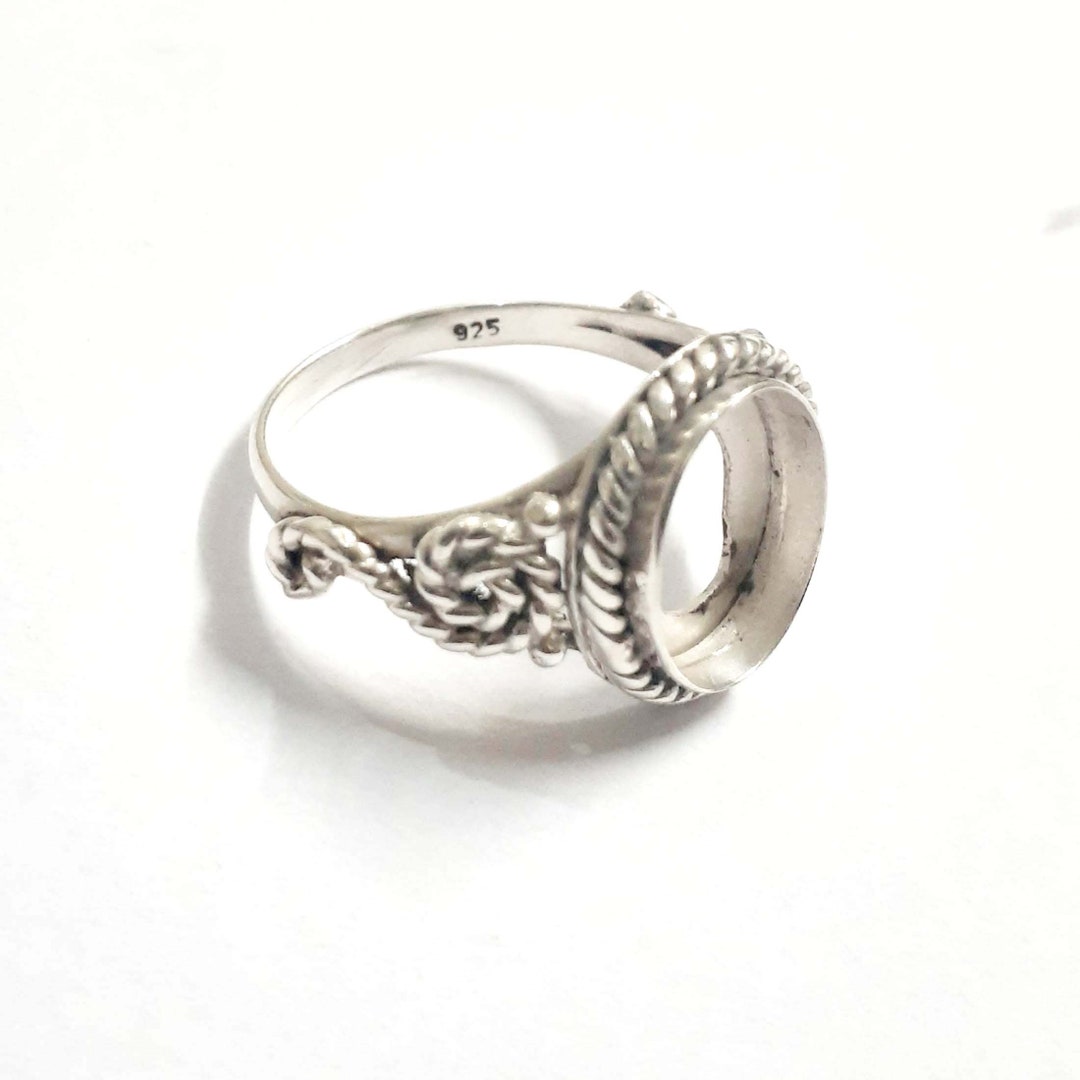 925 Sterling Silver Roped Oval Ring, 6x4 Mm- 25x20 Mm Bezel, Setting ...