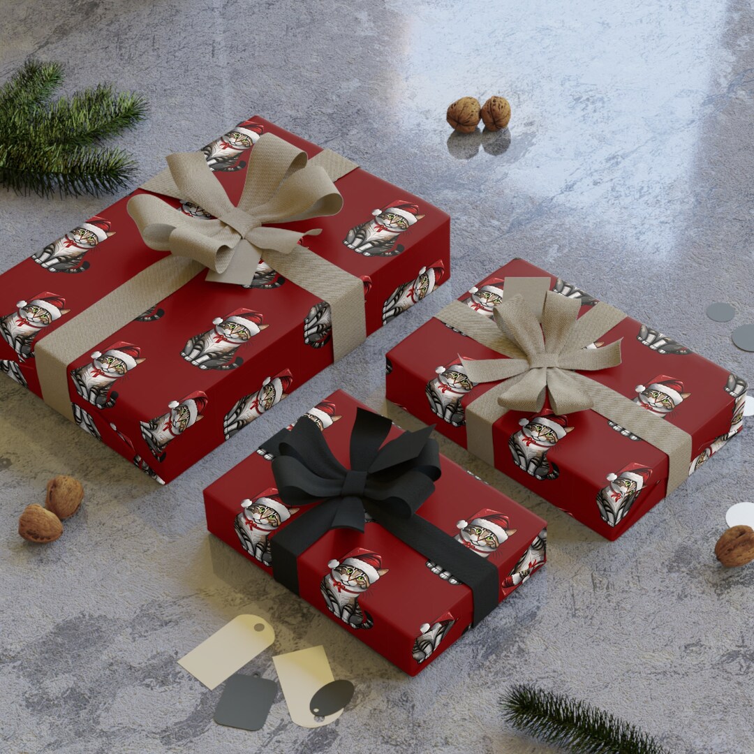 Purr-fectly Festive: Tabby Cat in Santa Hat Wrapping Paper for Meow ...