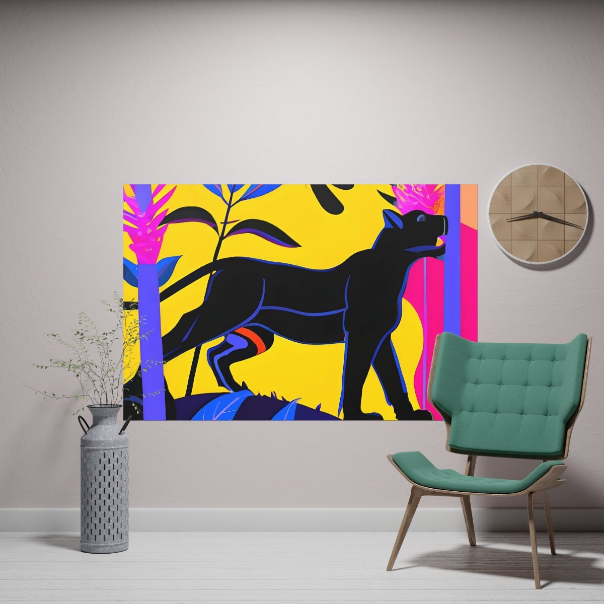 Black Puma in a Colorful Jungle AI Art Unique Gift Idea Square Poster ...