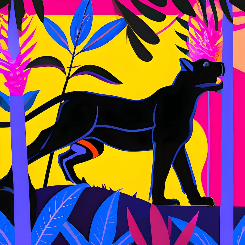 Black Puma in a Colorful Jungle AI Art Unique Gift Idea Square Poster ...