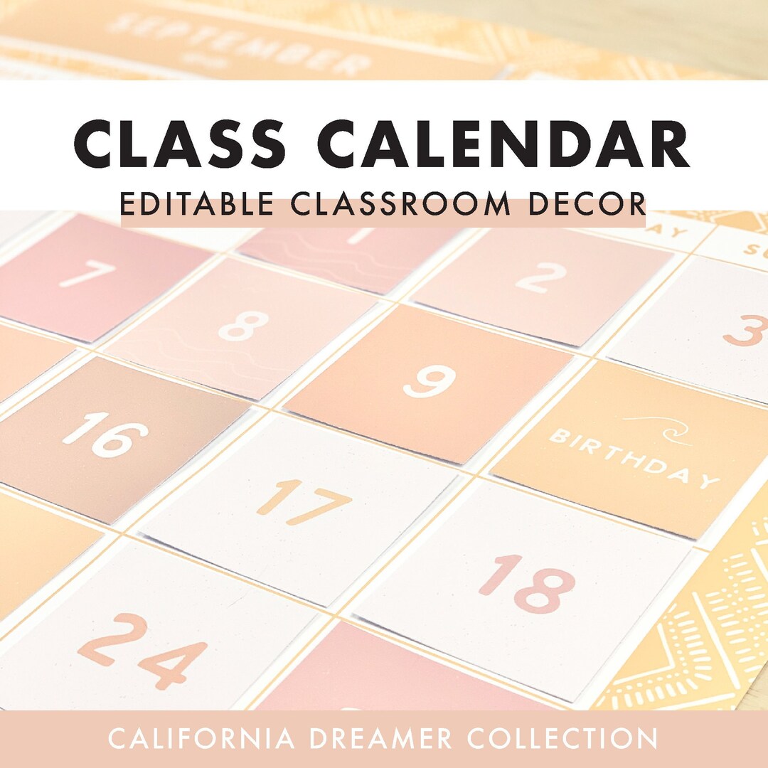 Large Classroom Calendar | Classroom Decor - California Dreamer - Etsy
