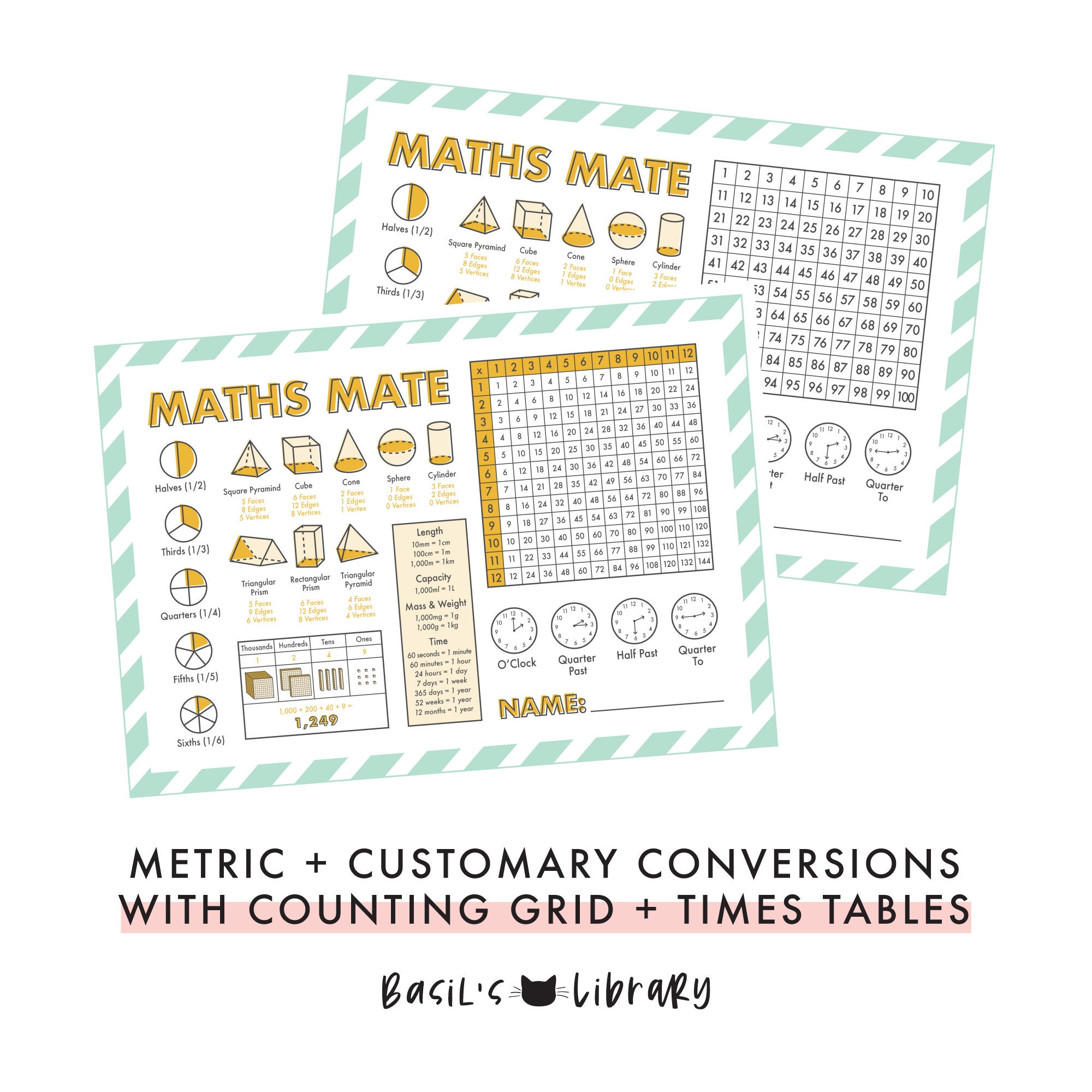 Maths Mate Maths Desk Helper | Basil's Basics | Year 3 - 6 - Etsy