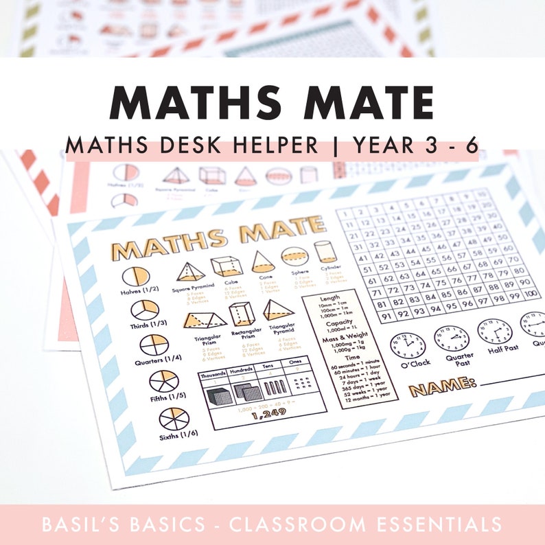 Maths Mate Maths Desk Helper | Basil's Basics | Year 3 - 6 - Etsy