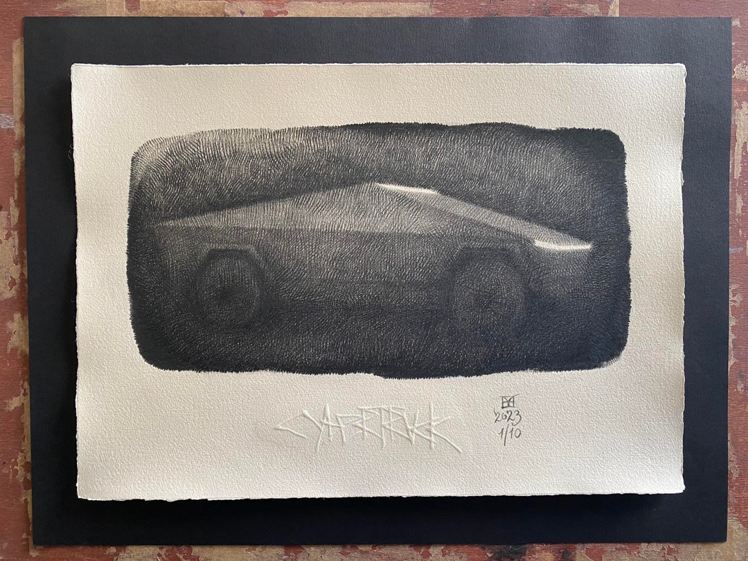 Original Cybertruck Hand Drawing on a Hand Made Paper With Cybertruck ...
