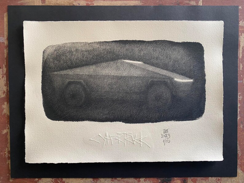Original Cybertruck Hand Drawing on a Hand Made Paper With Cybertruck ...